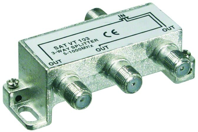 3 Way splitter for radio, TV and CATV antenna signals,5-1000 MHz.